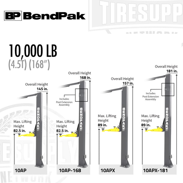 BendPak | 2-Post Lift 10,000 lb Capacity Adaptable Clearfloor - 168" O ...